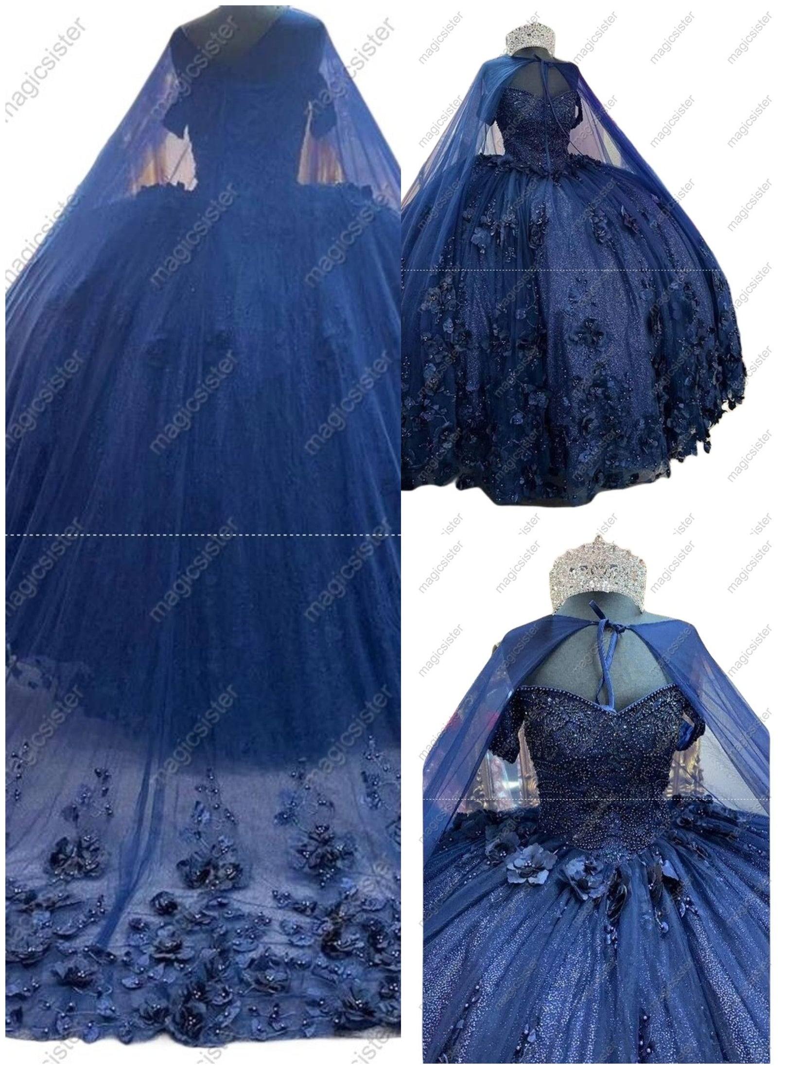 Flower Beaded Draping Cape Quinceanera Ball Gown – La Estrellita Fashion